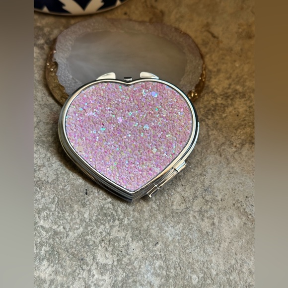 Hand Crafted | Other | Silver Pink Glitter Heart Compact Mirror | Poshmark